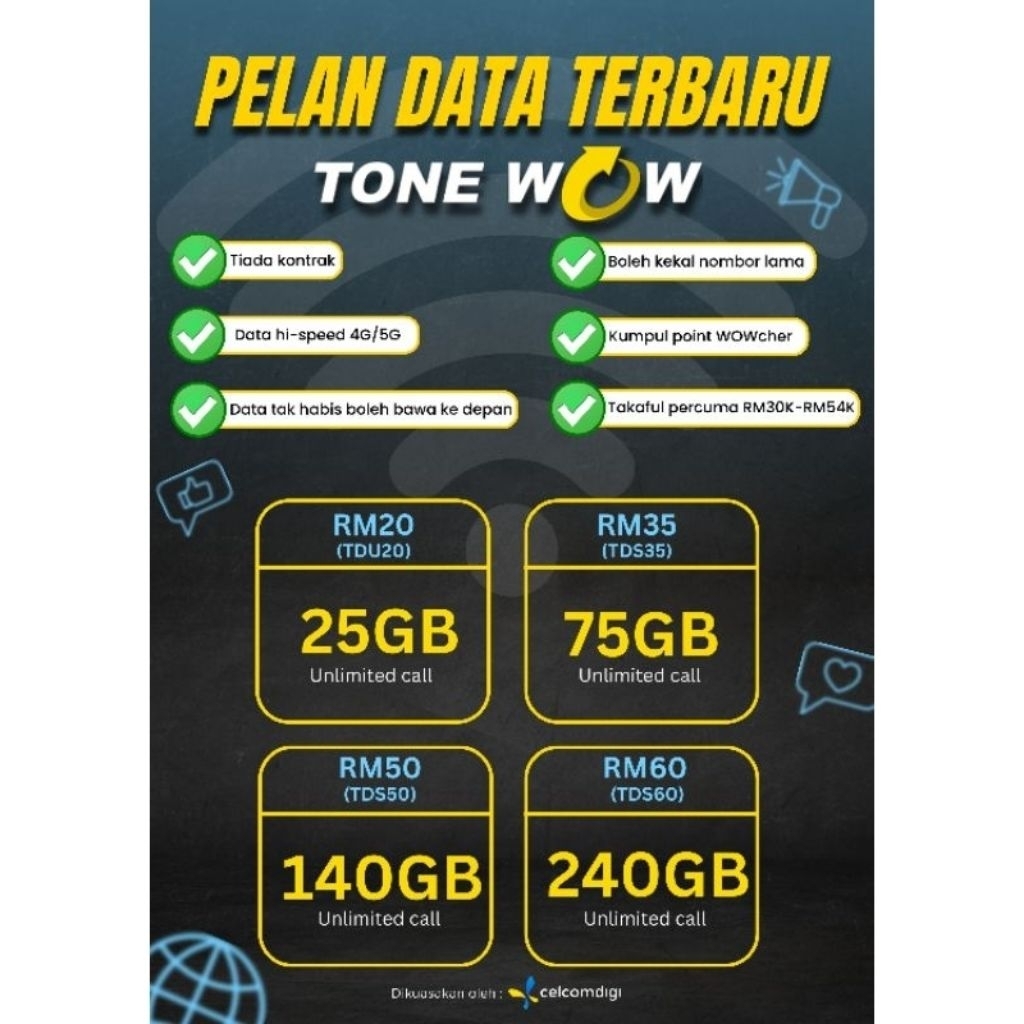 SIMKAD TONEWOW PREPAID LITE (FREE 20GB NEW REGISTER) | Shopee Malaysia
