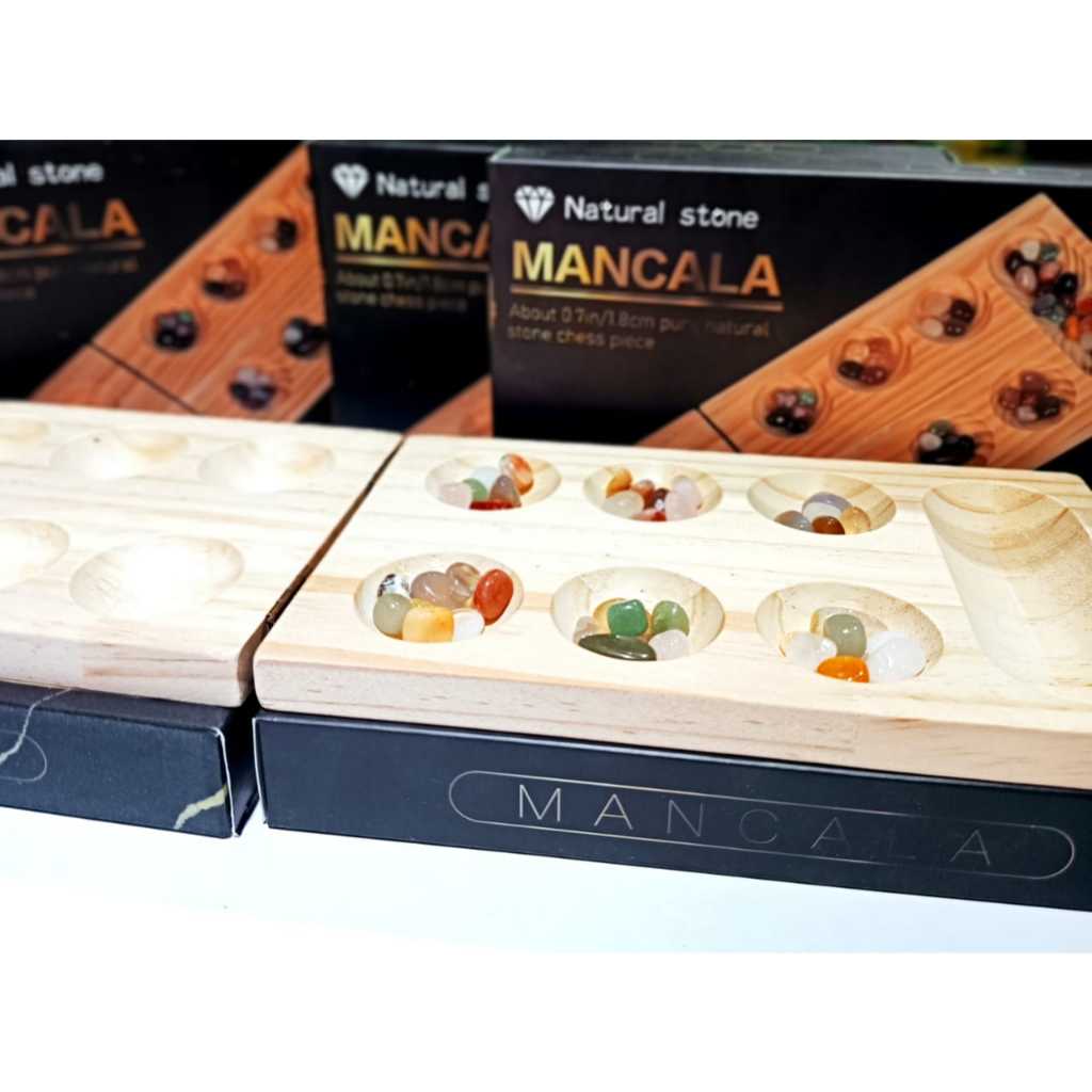 Wooden Folding Congkak Mancala Board Game with 50PCS Colourful Natural ...