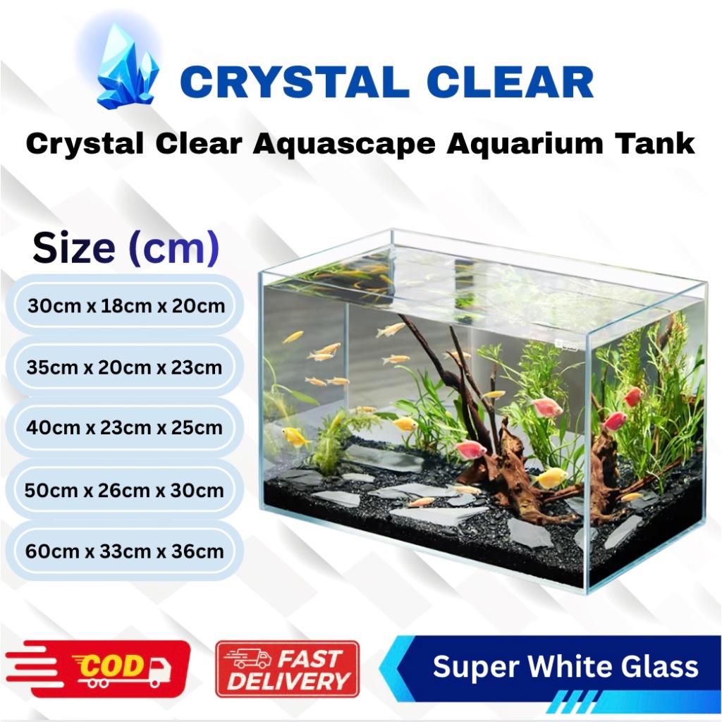 Crystal Clear Glass Aquascape Fish Tank Aquarium Tank Ikan Kaca 60cm ...