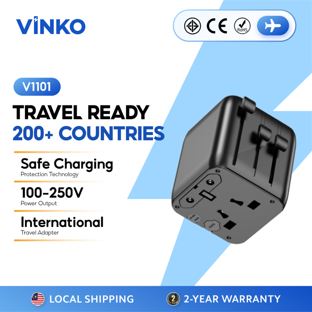 VINKO V1101 Universal Travel Adapter Worldwide Charger EU US UK AU Plug ...