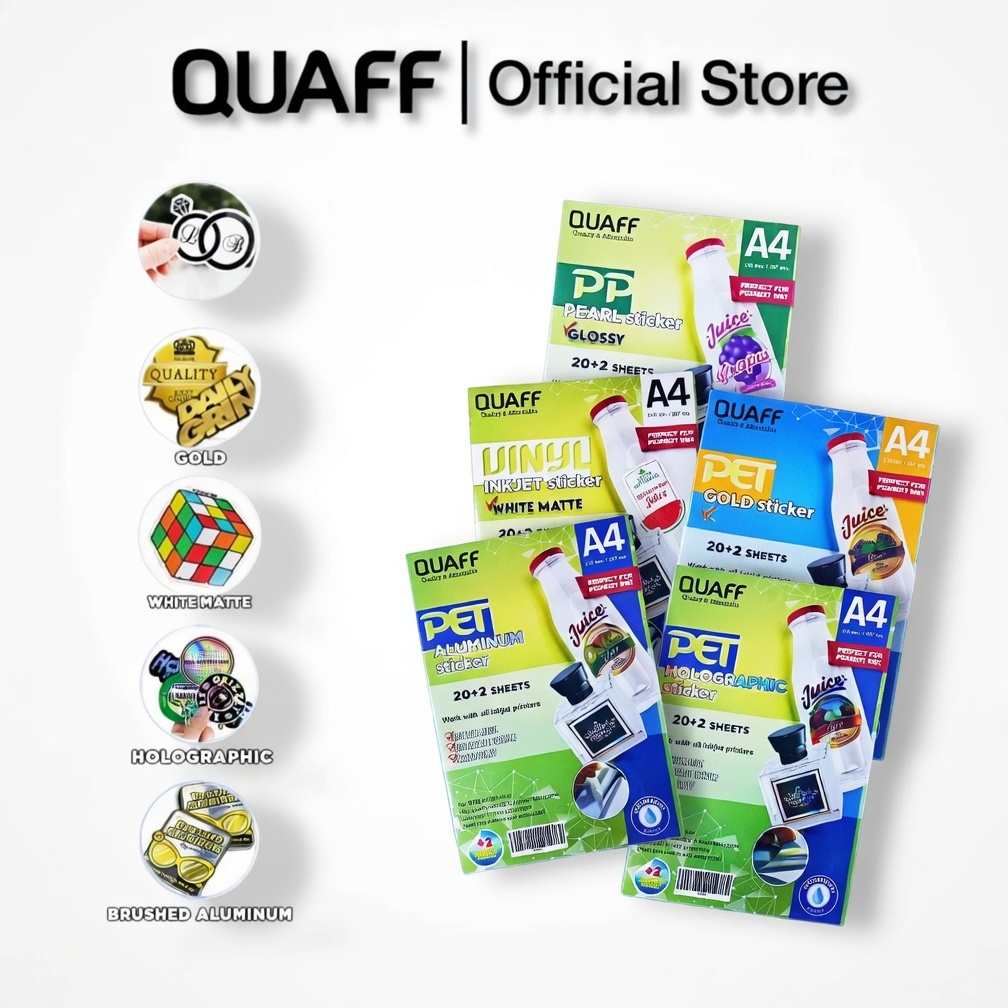QUAFF A4 Waterproof Vinyl Inkjet Sticker Transparent / White Matte ...