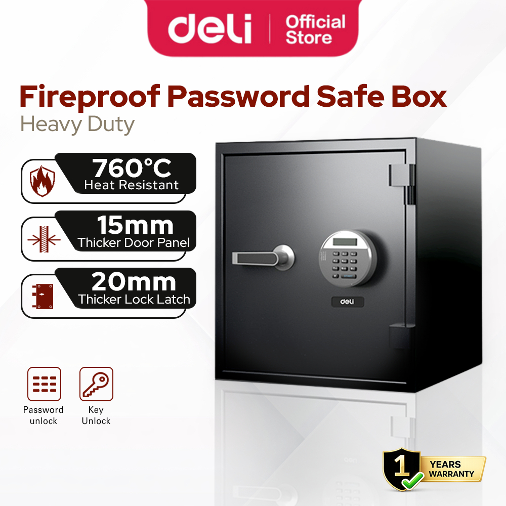 Deli OBSIDIAN Fireproof Password Safe Box Extra Fire Insulation Money ...