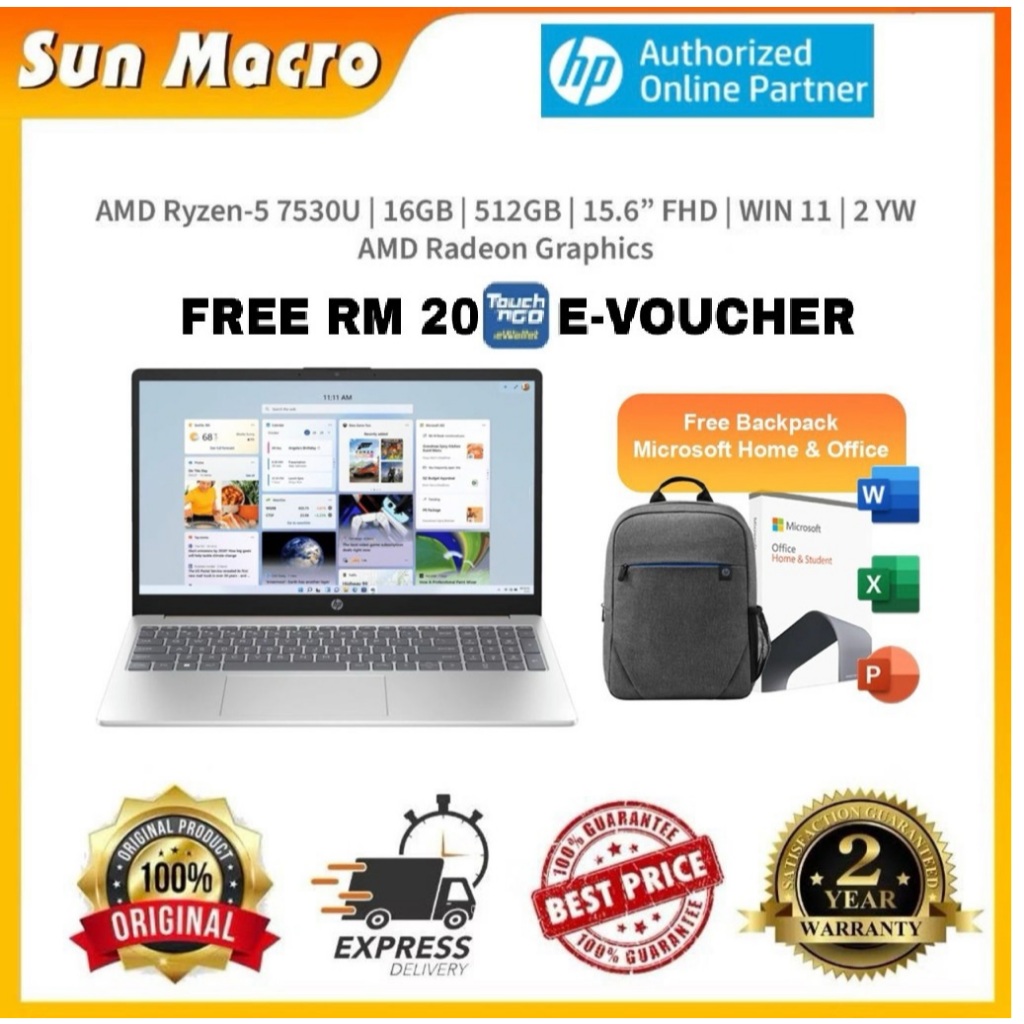 HP Laptop 15 AMD Ryzen 5 7530U, 16GB Ram , 512GB SSD, AMD REDEON ...