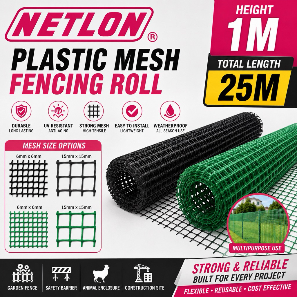 【Ready Stock】NETLON 1M x 25M PVC Plastic Net Wire Mesh Garden Fence ...
