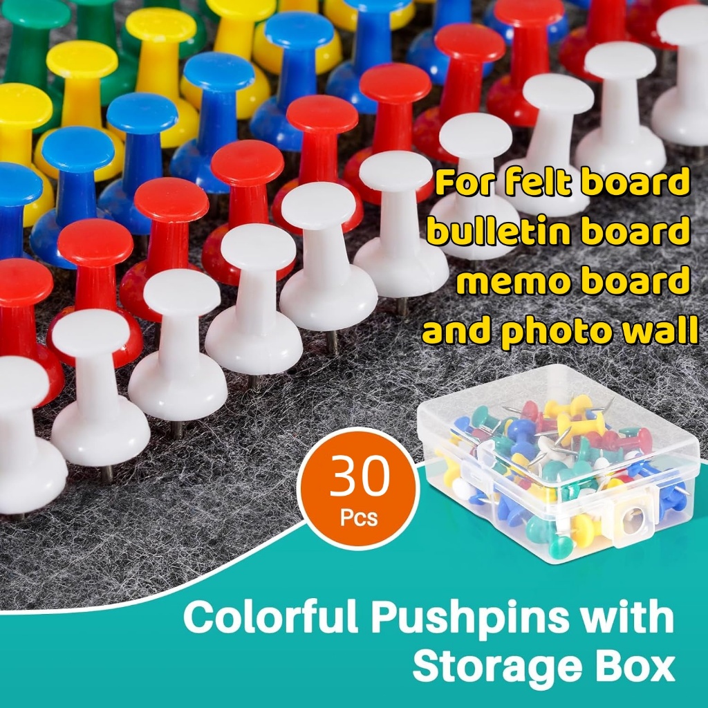 Colorful & Clear Push Pins 30-35 Pcs/Box Thumbtacks for Felt Board ...