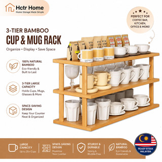 🔥Ready Stock MY🔥 Rak Cawan Bambu 3 Tingkat Rak Gelas Mug Coffee Bar ...