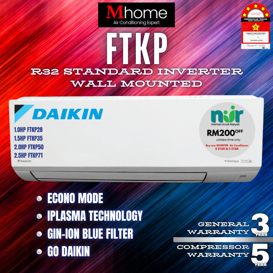 [RM 200 REBATE NUR] DAIKIN INVERTER AIR-CONDITIONER WALL MOUNTED 1.0HP ...