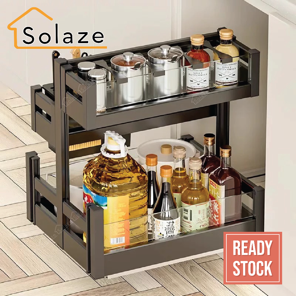 Solaze 2-Tier Aluminum Alloy Pull Out Spice Basket Cabinet Organizer ...