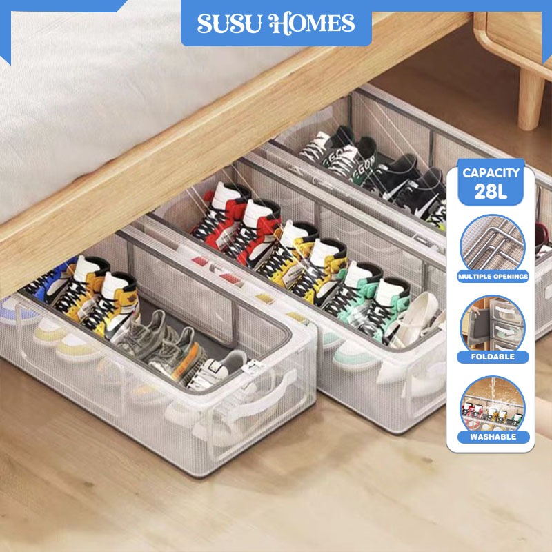 SUSU HOMES Steel Frame Shoes Storage Box Transparent Foldable Bed Base ...