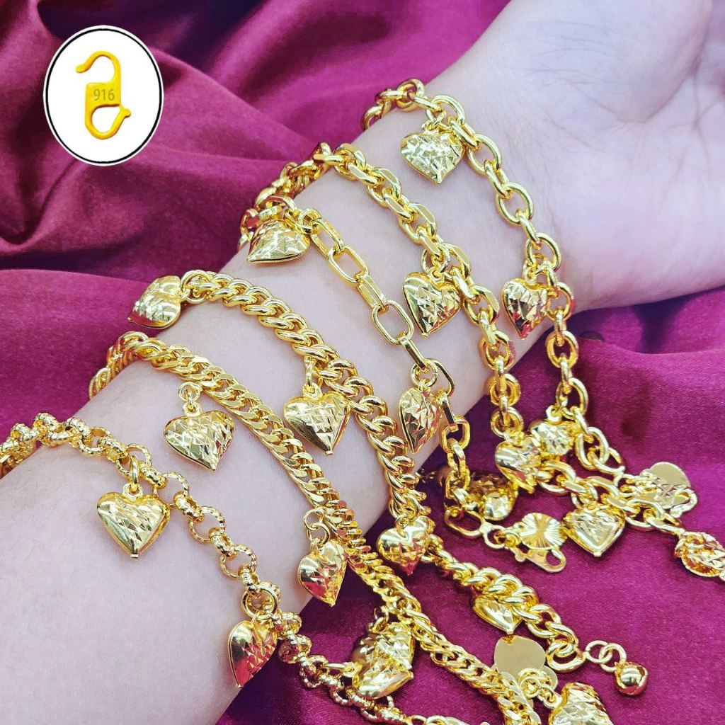NEW Gelang Juntai Love Kikir Emas Sadur 24K Emas Titanium Emas Bangkok ...