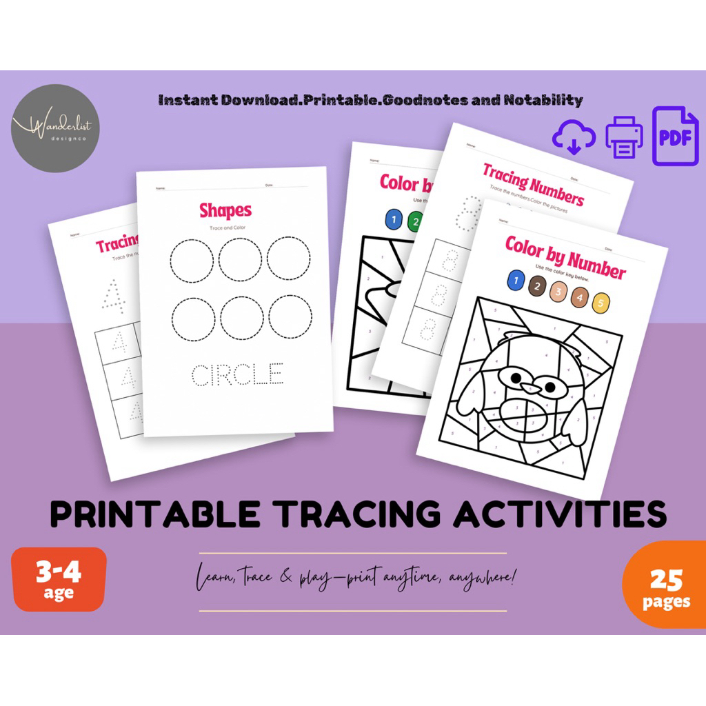 Printable PDF l Trace Numbers & Shapes + Color-by-Number Worksheets ...