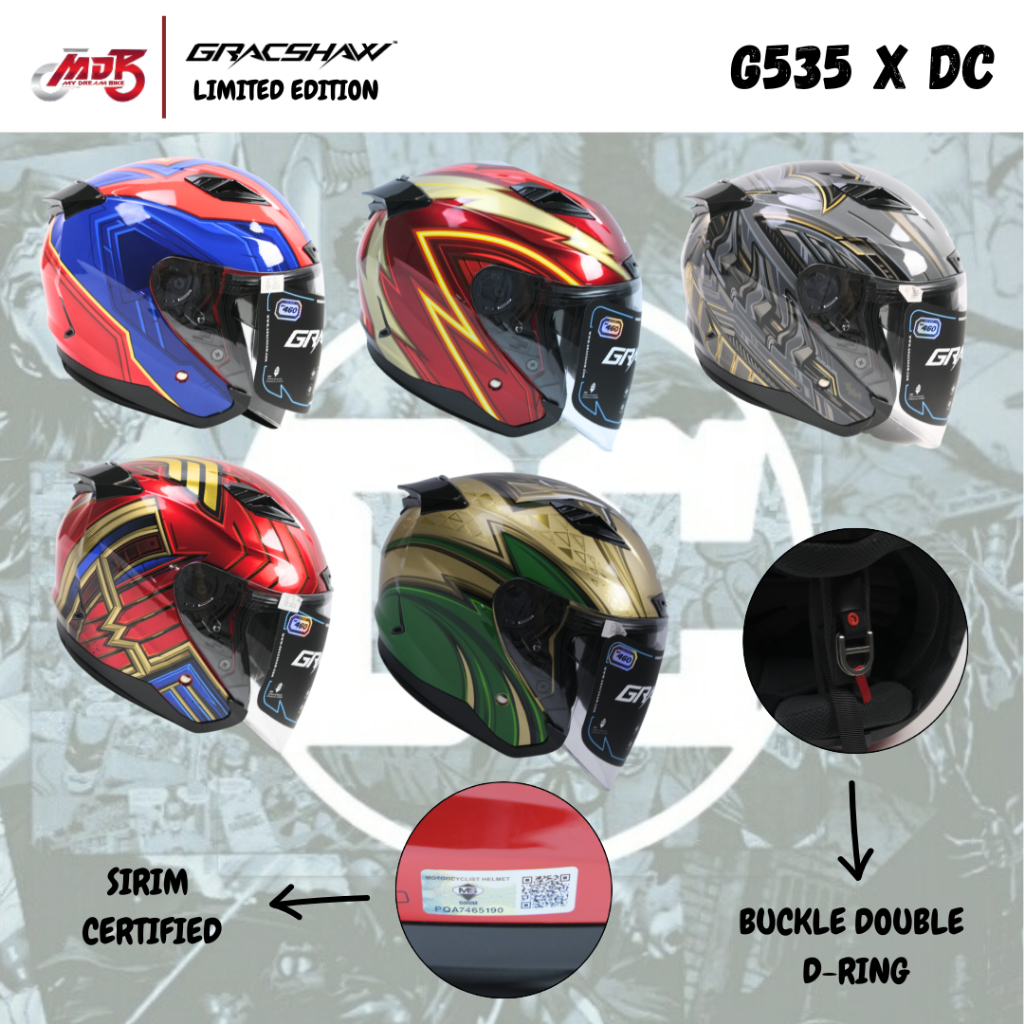 HELMET DC SUPERHERO GRACSHAW G535 LIMITED EDITION OPEN VISOR ORIGINAL ...