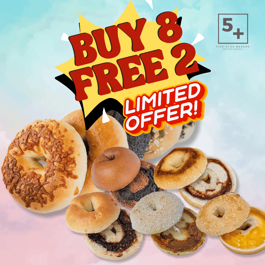 [Buy 8 Free 2] Five Plus Bagels - Bagels | Halal | No Egg, Oil, Milk ...