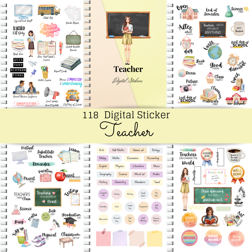 Digital Stickers for Planner Teacher PNG || GoodNotes Notability iPad ...