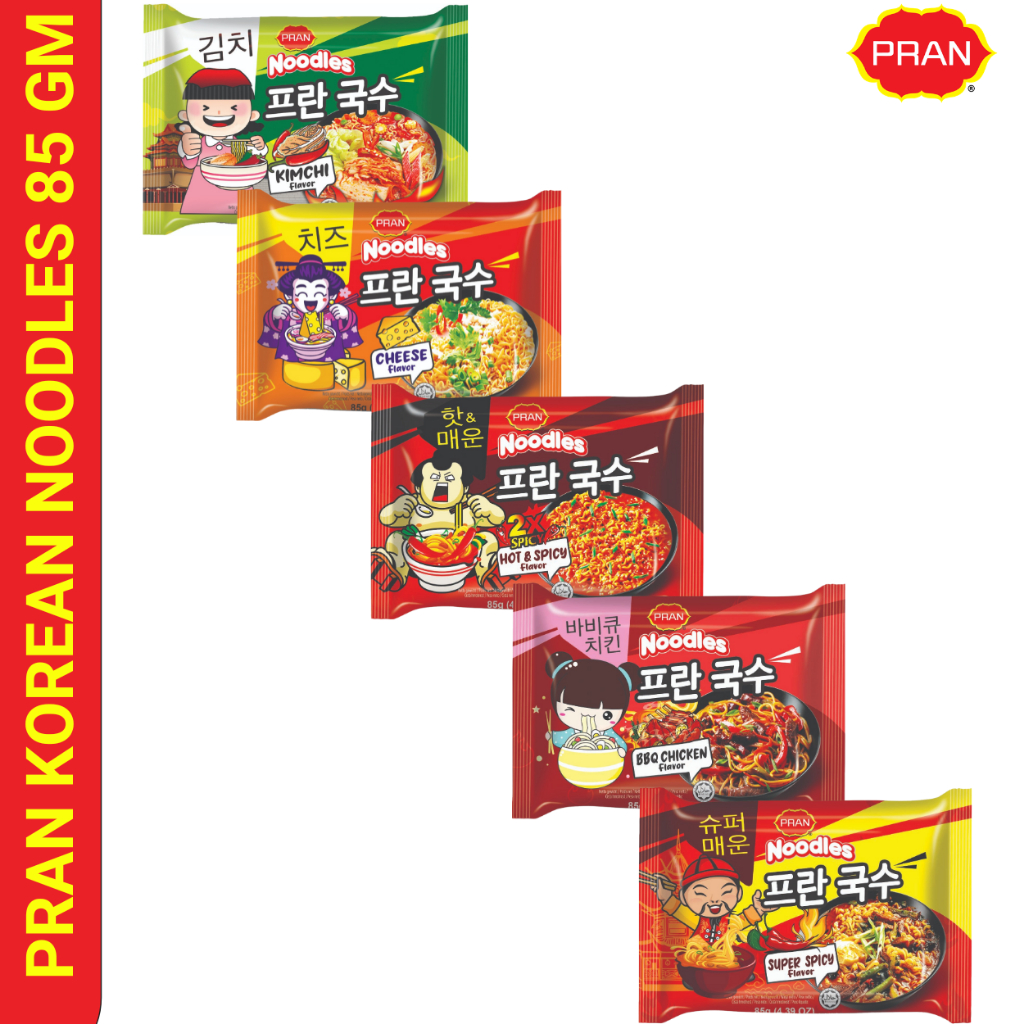 PRAN KOREAN NOODLES 85 GM SPICY/CHEESE/2X SPICY/KIMCHI/BBQ CHICKEN ...