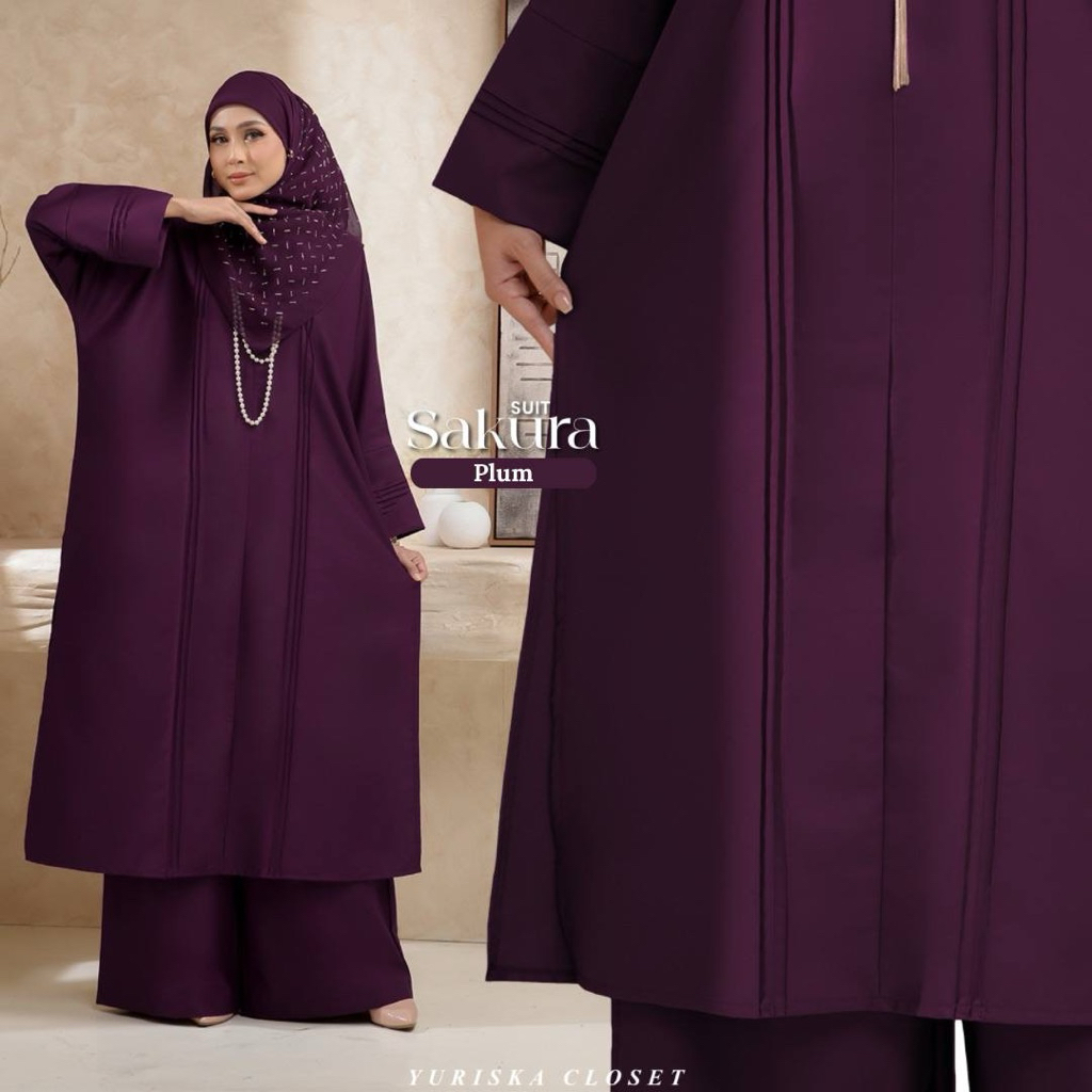YURISKA CLOSET - Suit Sakura Japanese Cotton Set Baju Dan Seluar - PLUM ...