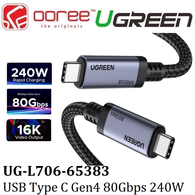 UGREEN UG-L706-65383 USB C CABLE 240W USB4 GEN4 80GBPS PREMIUM 16K DUAL 8K TRIPLE 4K DISPLAY PD3 ...