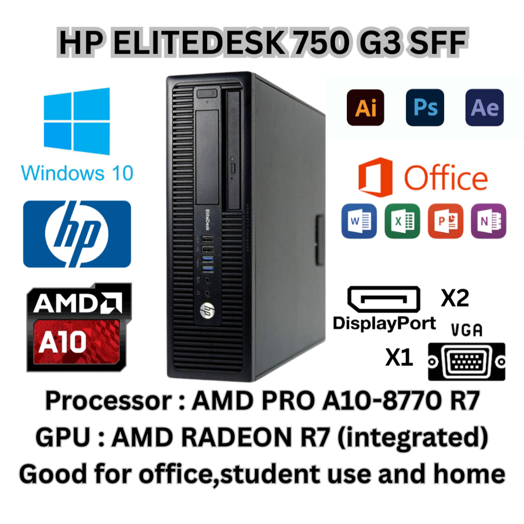 HP EliteDesk 705 (G1/G2/G3) SFF Desktop (AMD Pro A10/A4) Windows 10 For ...