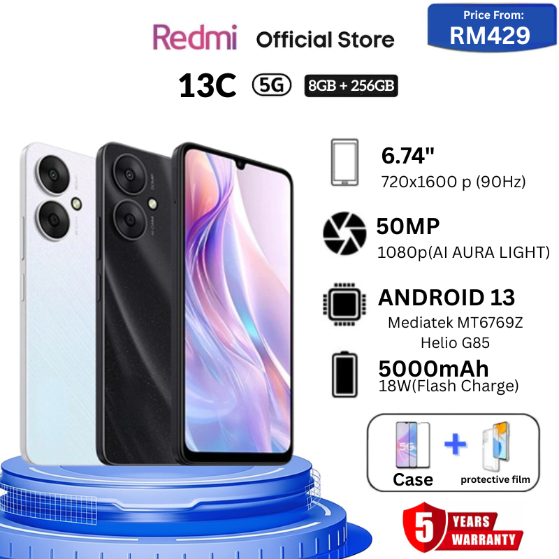 [5-Year Warranty] Xiaomi Redmi 13C 5G Phone New Model 8GB RAM/256GB ...