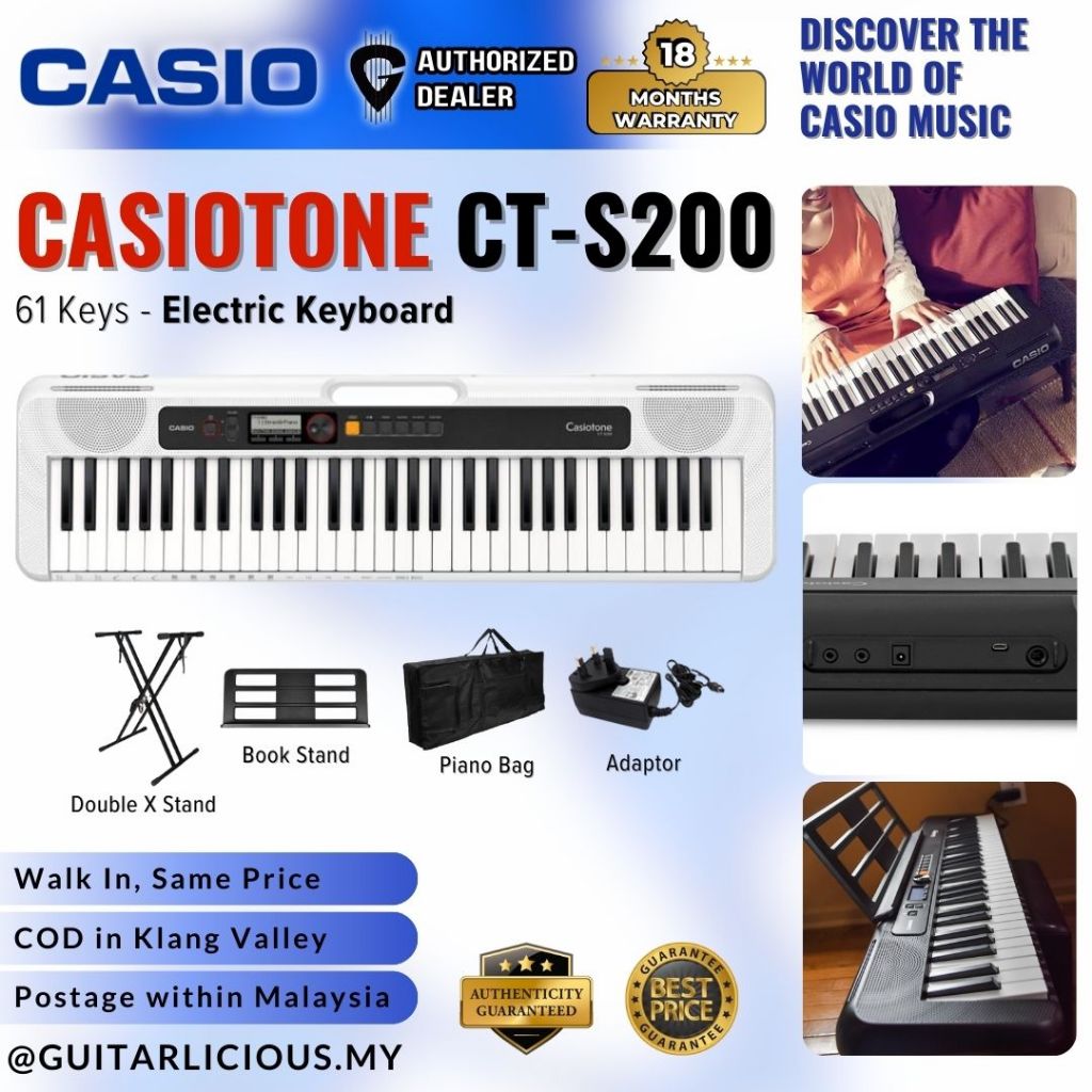 CASIO CT-S200WH 61-Keys Casiotone Portable Keyboard, Bundle Set WHITE ...