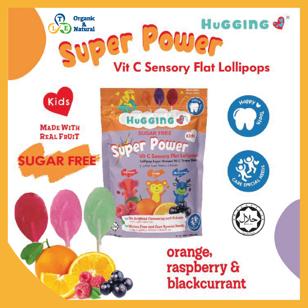 [HALAL] Hugging Vitamin C Sensory Lollipops Sugar Free Orange Raspberry ...