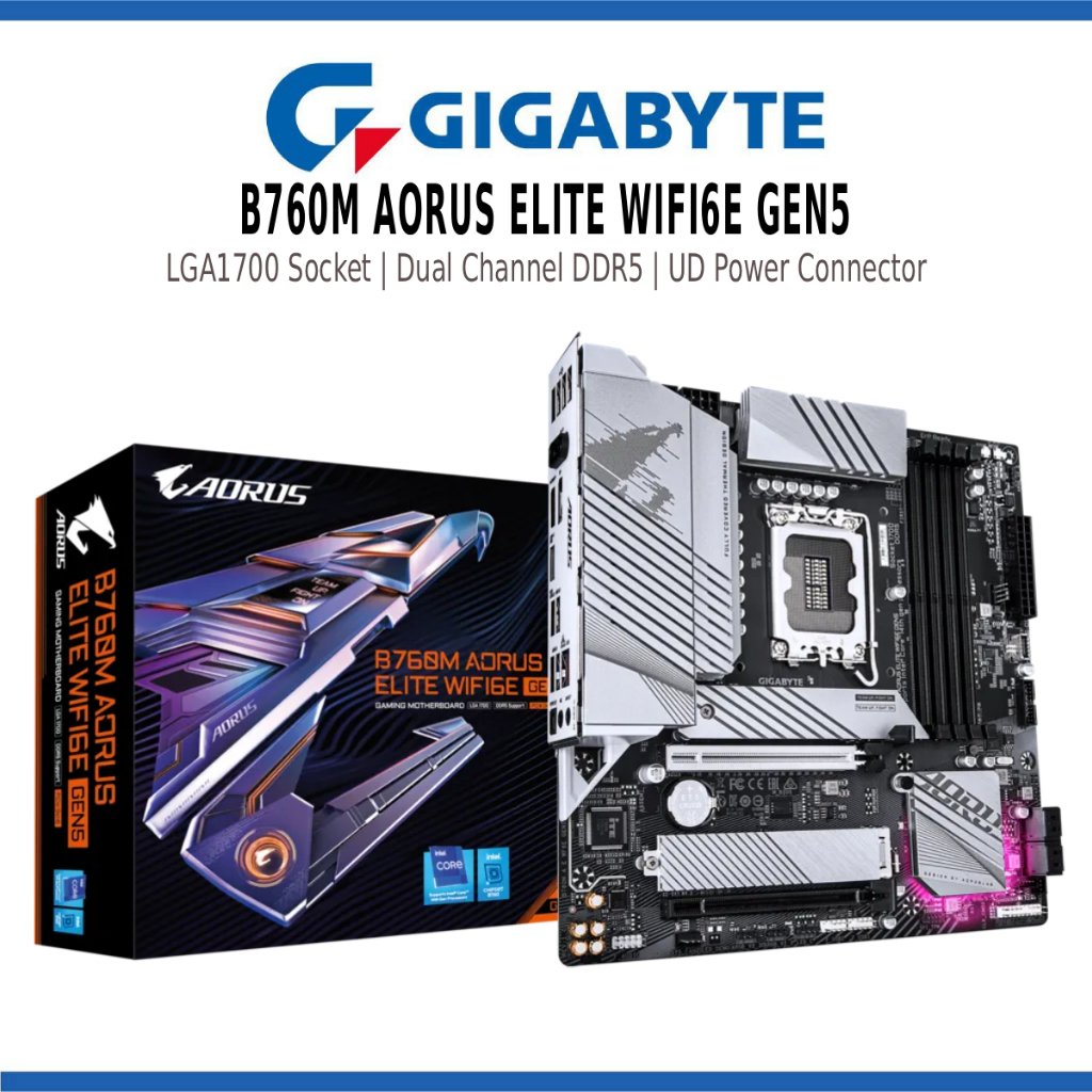 GIGABYTE INTEL B760M AORUS ELITE WIFI6E GEN5 MOTHERBOARD LGA1700 SOCKET ...