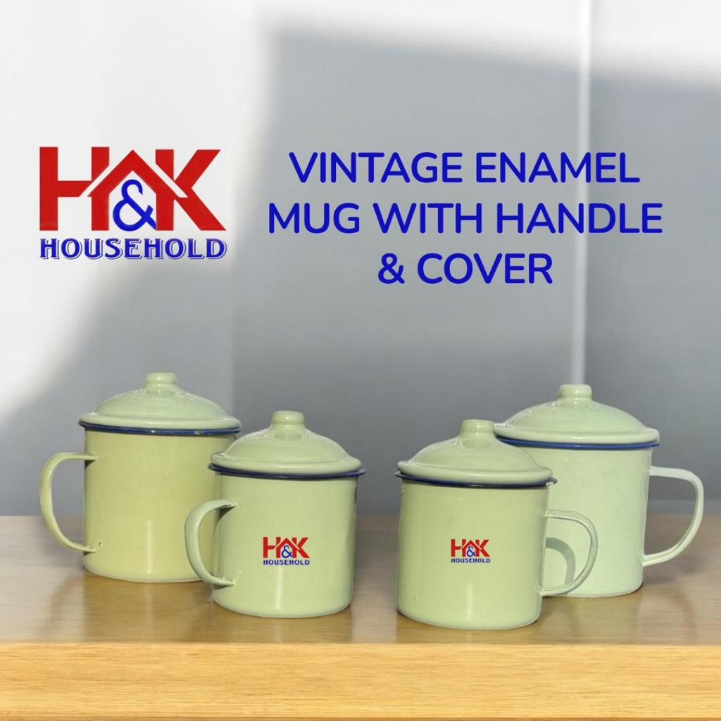 Vintage Antik Enamel Mug Cup With Handle and Lid / KOLE AYAN ENAMEL ...