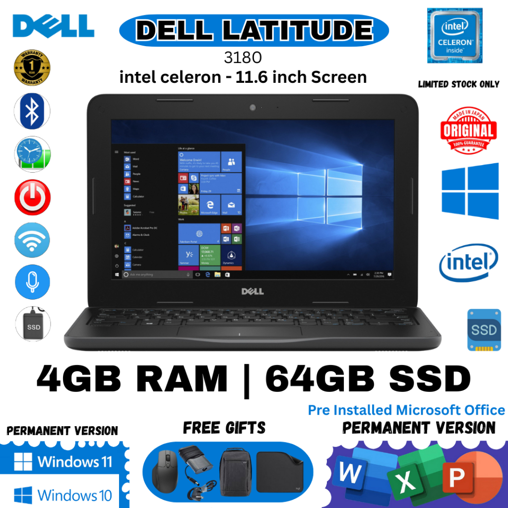 Dell Latitude 3180 Education 11.6 HD Laptop PC - Intel Celeron N3350 2 ...