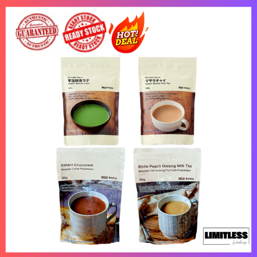 Muji Instant Matcha Latte 170g / Masala Chai Tea 120g / Instant Chocolate 490g / White Peach ...