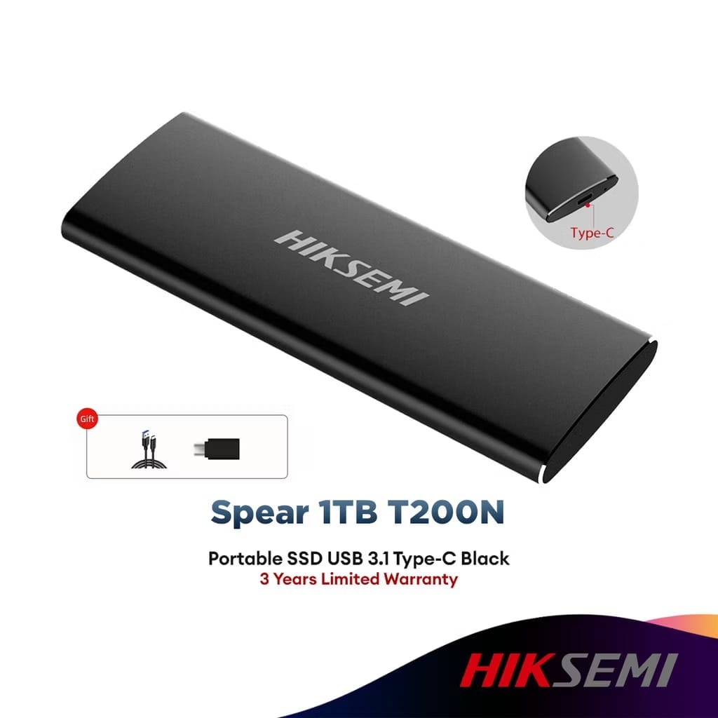 HIKVISION/HIKSEMI SSD T200N SPEAR Portable SSD 1TB USB 3.1 Type C ...