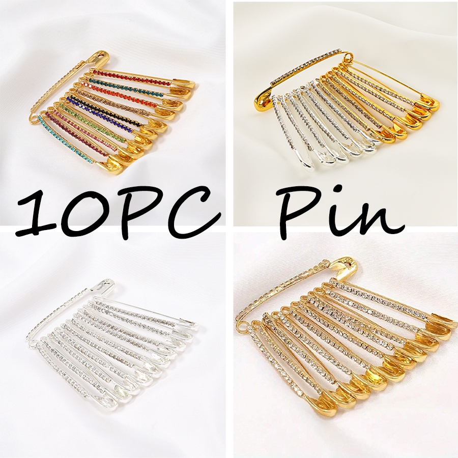 BERRLY Tudung Pin Fixed Clothing Brooch Gold Rhinestone Safety Pin Anti ...