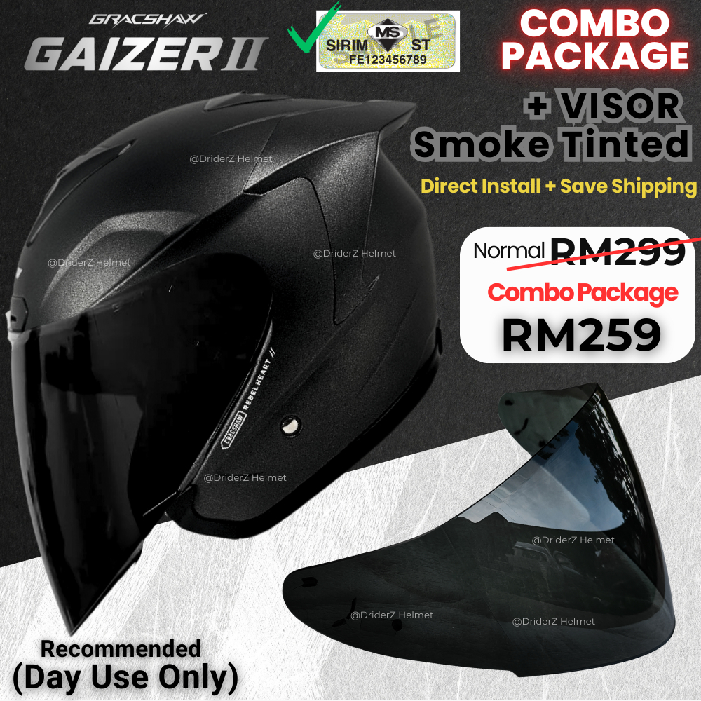 (COMBO SMOKE TINTED VISOR) GRACSHAW G838 GAIZER 2 GAIZER II PLAIN MATT ...