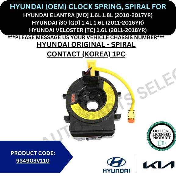 HYUNDAI (OEM) CLOCK SPRING, CONTACT SPIRAL FOR HYUNDAI ELANTRA [MD] '10 ...