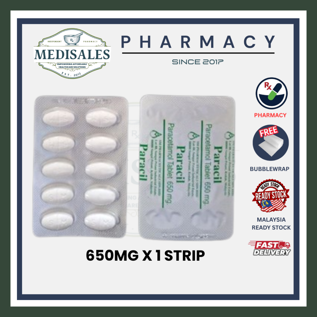 (1 STRIP) PARACIL 650MG (PARACETAMOL) TABLET 10'S (EXP 05/2026 ...