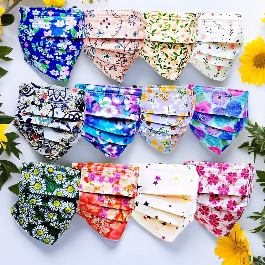 Floral Face Mask For Women 3-Ply Disposable Flower Pattern Beautiful ...
