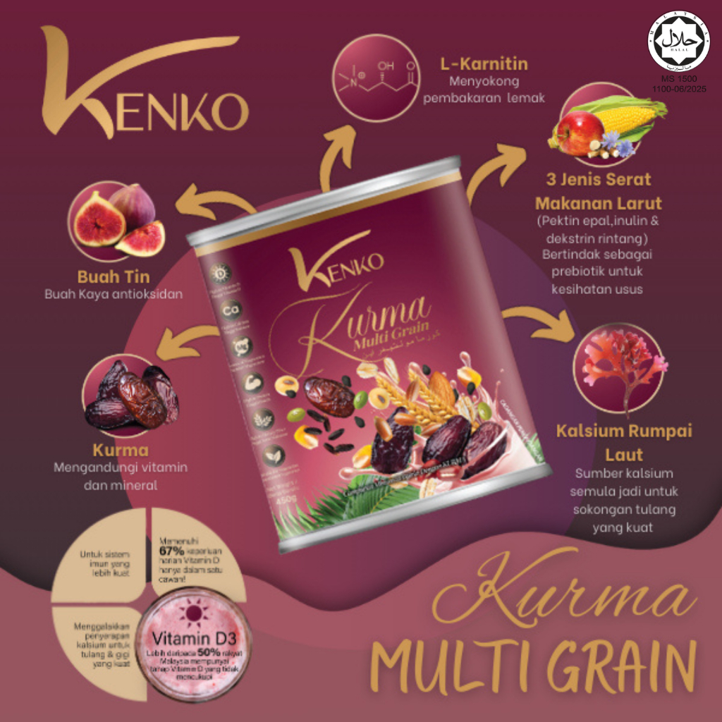 [HALAL] KENKO Kurma Multigrain 450g | Healthy Low-Calorie Drink | High in Fiber & Calcium D3 ...
