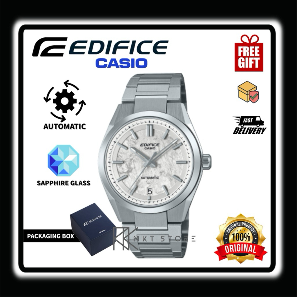 Original Casio Edifice Automatic White Carbon Dial Stainless Steel Band EFK-100CD / EFK-100CD-7A ...