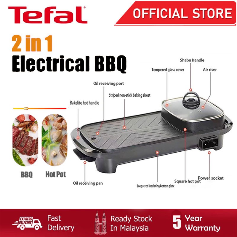 Tefal 2-IN-1 BBQ Grill & Steamboat Hot Pot Shabu Roast Fry Pan ...