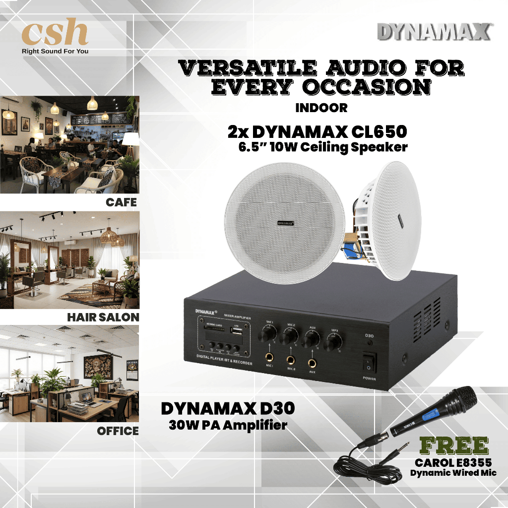 PA SYSTEM INDOOR DYNAMAX D30 30W PA Amplifier, DYNAMAX 6.5" inch 10W ...