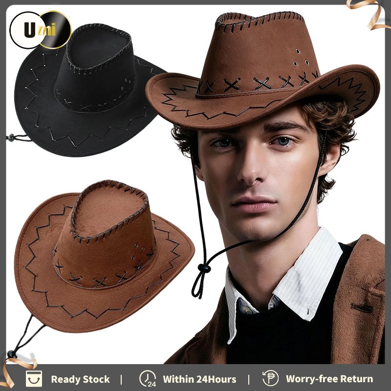 Cowboy Hat Suede Western Style Fancy Dress Felt Fedora Hat Big Brim ...