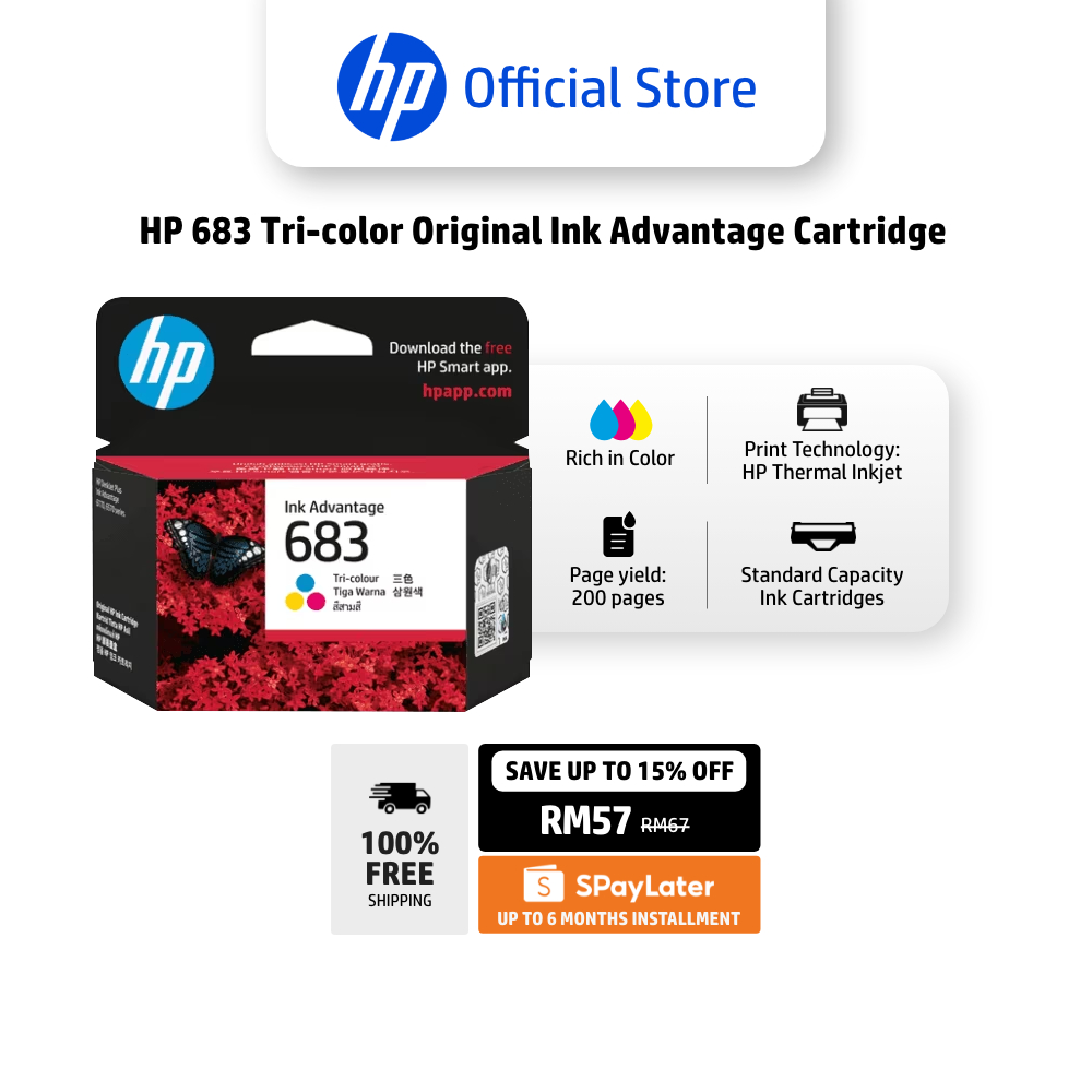 HP 683 Tri-color Original Ink Advantage / Compatible to HP Deskjet Plus ...