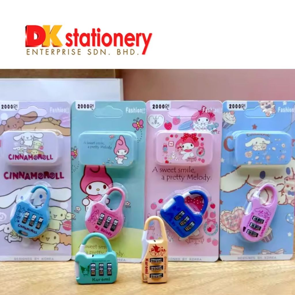 Cute Korean 3-Digit Combination Padlock Kuromi /My Melody / Cinnamoroll ...