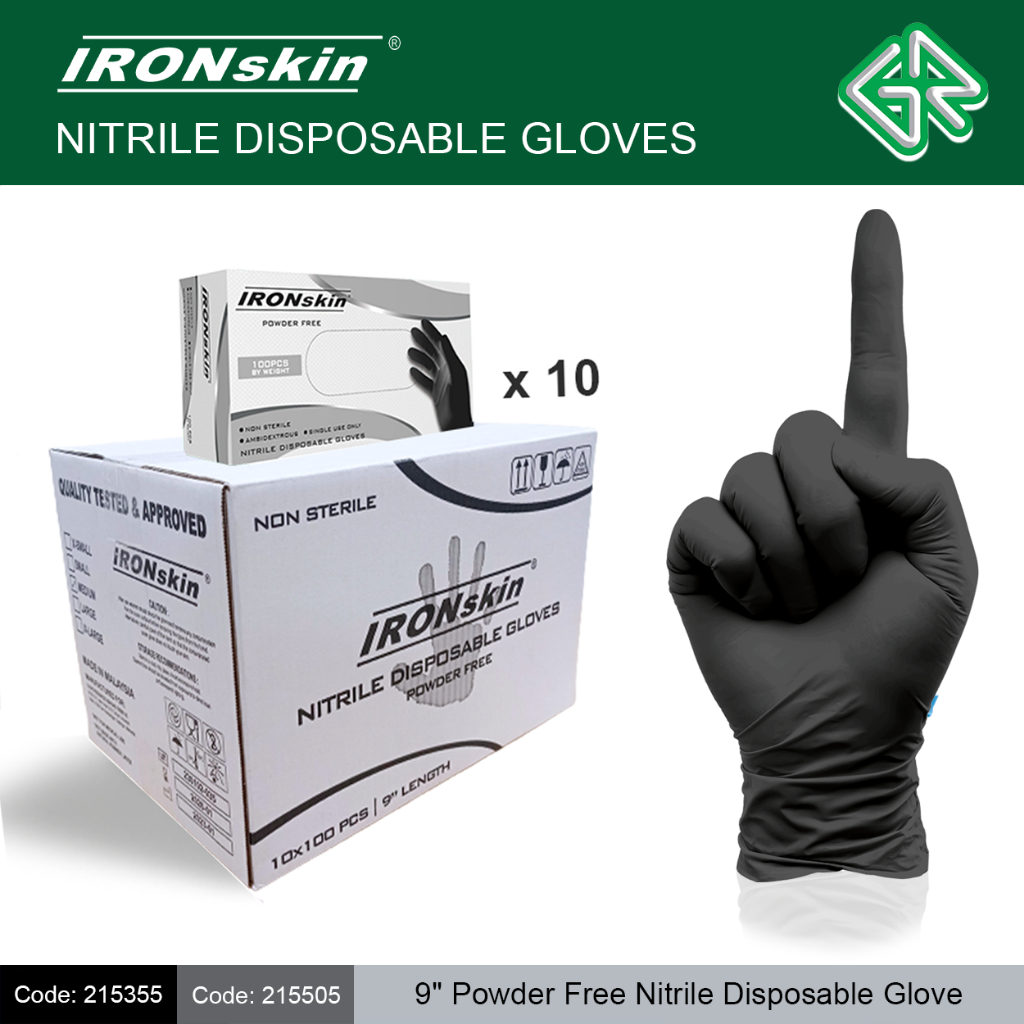 IRONskin Disposable Black Nitrile Glove M3.5g 1000 Pcs Multipurpose ...