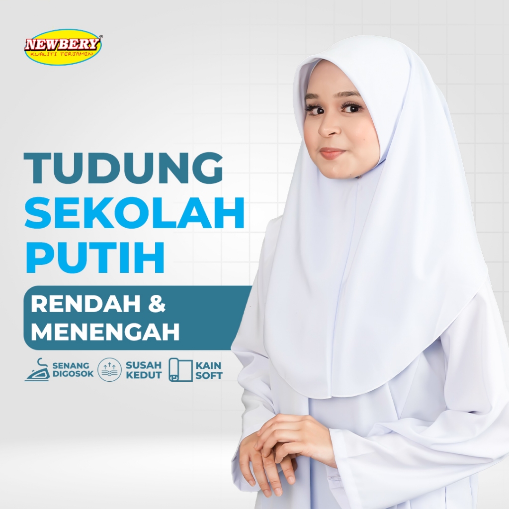 Newbery Tudung Sekolah Putih - Kain Soft (Licin) | Shopee Malaysia