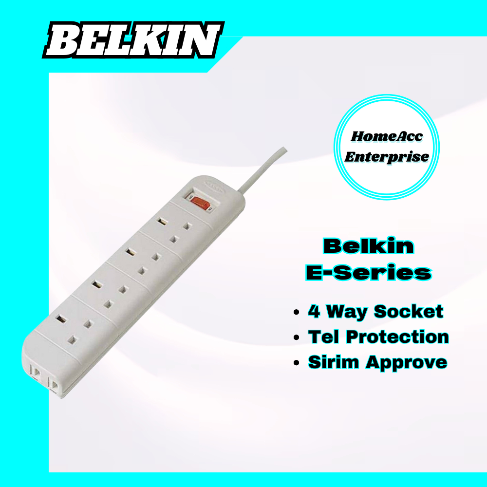 Belkin 4 Way Portable Socket [White] E-Series With Tel Protection [2M ...