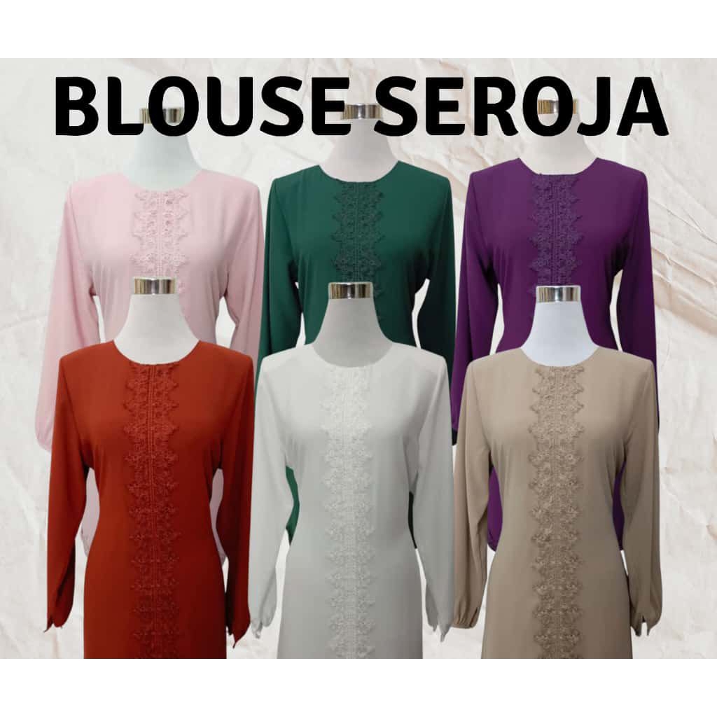 blouse ladys (SEROJA) plain sulam lace tengah | Shopee Malaysia