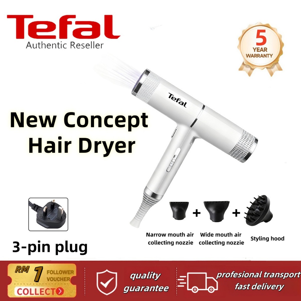 Tefal Malay 3-Pin Plug Hair Dryer Professional Salon White Hair Dryer ...