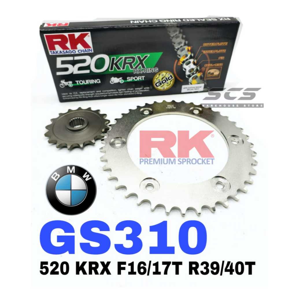RK Sprocket Set BMW G310R G310GS 520 KRX X-Ring Black Chain Gold Chain ...