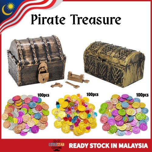 Pirate Treasure Coins for Kids – Gold Skull Plastic Coins for Party ...