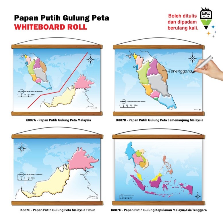 PAPAN PUTIH GULUNG PETA (MALAYSIA & ASIA TENGGARA) | Shopee Malaysia